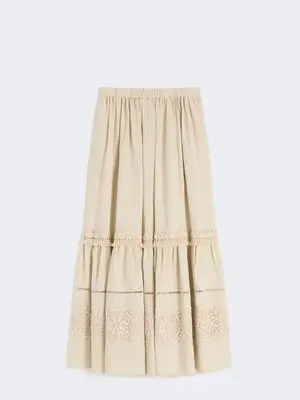 Max Mara Long Linen Fabric Skirt With Ruffle Hem
