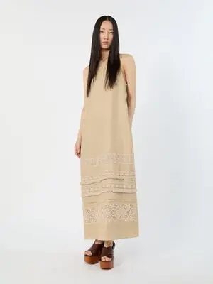 Max Mara Sleeveless Linen Maxi Dress With Trim Detail