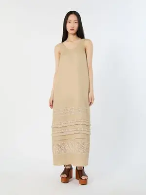 Max Mara Sleeveless Linen Maxi Dress With Trim Detail