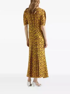 Prada Embroidered Printed Sable Dress - Yellow
