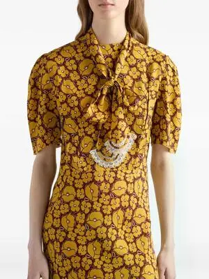 Prada Embroidered Printed Sable Dress