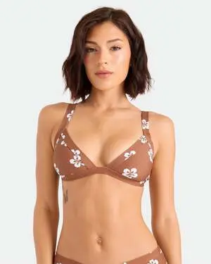 Volcom Coco Retro Bloom Banded Triangle Bikini Top - Java Brown