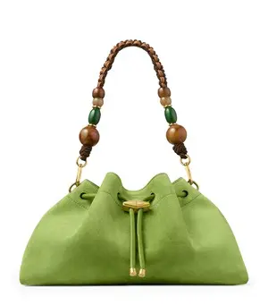 JIMMY CHOO Medium Suede Beaded Bucket Bag - Green