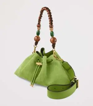 JIMMY CHOO Medium Suede Beaded Bucket Bag - Green