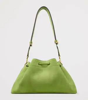 JIMMY CHOO Medium Suede Beaded Bucket Bag - Green