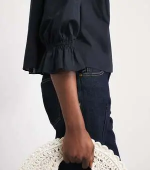 FRAME Cotton Poet Blouse - Navy