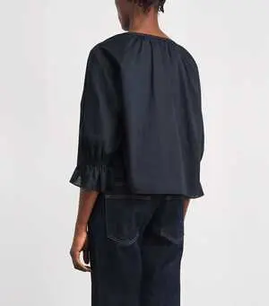 FRAME Cotton Poet Blouse - Navy
