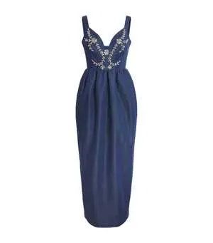 Huishan Zhang Chambray Embellished Midi Dress - Blue