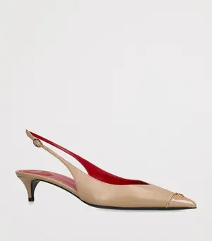 Valentino Garavani Leather Slingback Kitten Heels With Heartip Detail