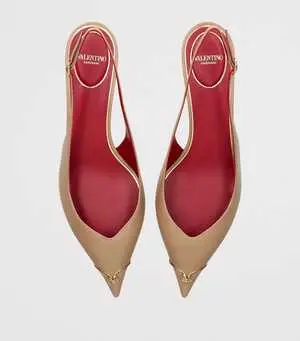 Valentino Garavani Leather Slingback Kitten Heels With Heartip Detail