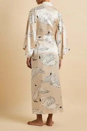 Olivia Von Halle Queenie Blanca Swan Robe - Cream