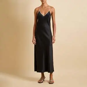 Olivia Von Halle Gala Jet Slip Dress - Black