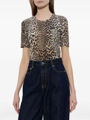 GANNI Leopard Print Organic Cotton T-shirt - Multi