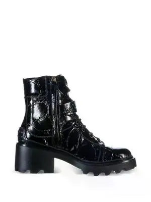 TOD'S Croc-effect Buckled Combat Boots