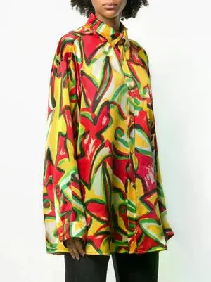 Balenciaga Abstract Print Silk Scarf Blouse