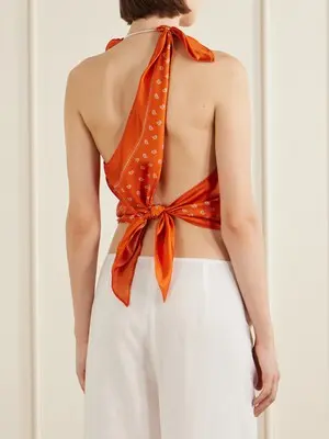 Christopher Esber One-shoulder Embellished Bandana-print Silk Top