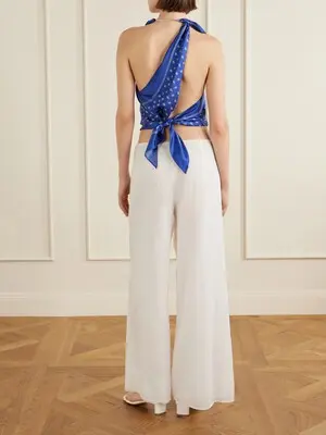 Christopher Esber One-shoulder Embellished Bandana-print Silk Top