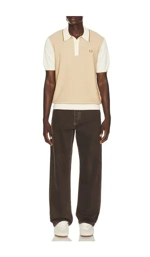 Fred Perry Tonic Waffle Knitted Polo In Cream