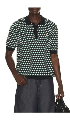 Fred Perry Geometric Knitted Polo In Blue