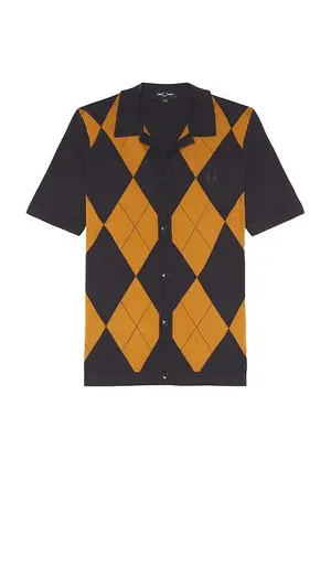 Fred Perry Argyle Button Knitted Shirt In Blue