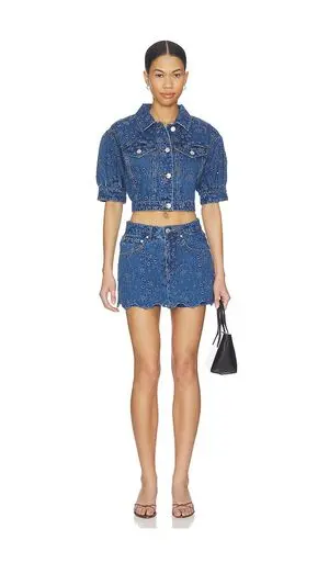 Steve Madden Serafina Embroidered Denim Jacket - Blue Depth