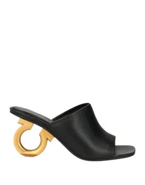 FERRAGAMO Lambskin Leather Square Toe Sculpted Heel Slide Sandals