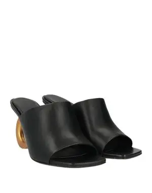 FERRAGAMO Lambskin Leather Square Toe Sculpted Heel Slide Sandals