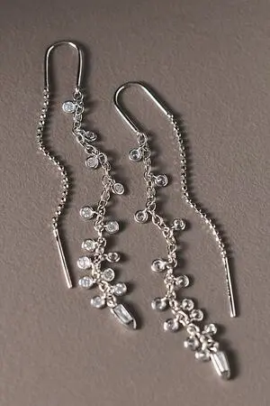 Nadri Threader Drop Earrings With Cubic Zirconia In Rhodium-plated Brass - Silver