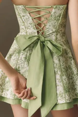 V. CHAPMAN Rosemary Mini Dress With Boned Bodice And Tie Detail