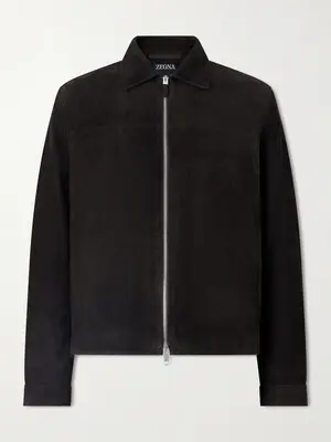 Zegna Suede Zip-up Blouson Jacket - Brown