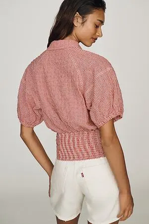 PILCRO Puff-sleeve Tie-front Top