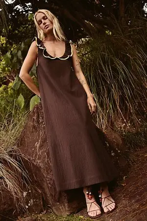 Free People Audra Midi Dress - Double Espresso Combo