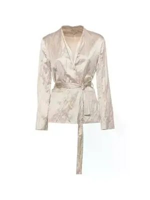 Antonelli Firenze Belted Crinkled Finish Jacket - Neutrals
