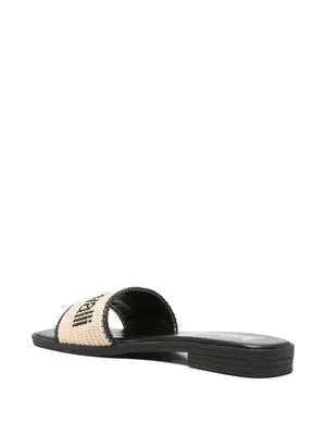 Just Cavalli Logo Embroidered Raffia-effect Sandals