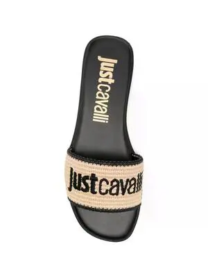 Just Cavalli Logo Embroidered Raffia-effect Sandals