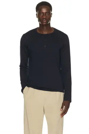THE ROW Ayan Top Fine Knit Cashmere Silk Quarter Button Henley