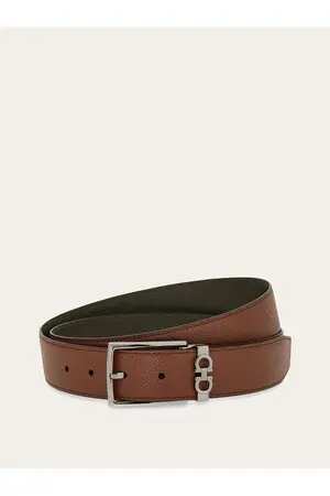FERRAGAMO Reversible And Adjustable Belt With Rectangular Buckle - Black