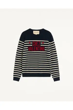 Valentino Garavani Valentino Garavani Wool Jumper With Chez Valentino Jacquard Motif - Blue