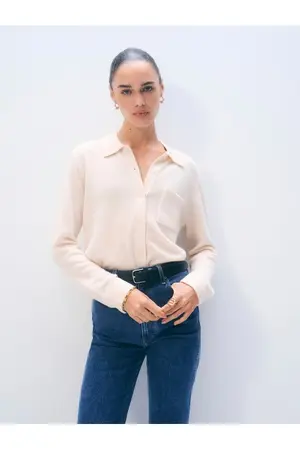 WHITE & WARREN Cashmere Button Shirt - Natural