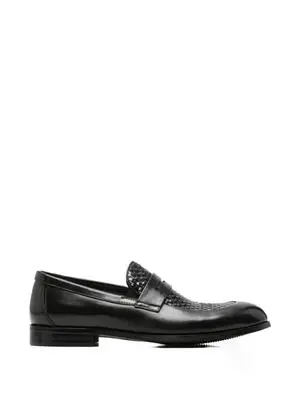 ALBERTO GOZZI Woven Panel Penny Loafers - Black