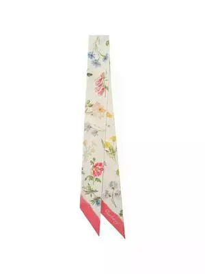 Burberry Skinny Blooms Of Britain Silk Scarf - Neutrals