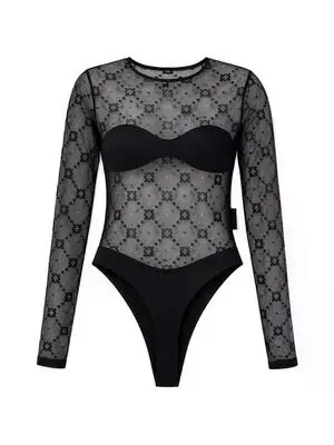 MARINE SERRE Moonogram Mesh Bodysuit - Black