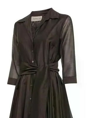 BLANCA VITA Belted Flared Midi Dress