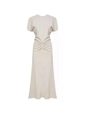 BLANCA VITA Arteta Gathered-detail Midi Dress - Neutrals