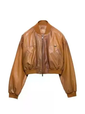 Prada Cropped Nappa Leather Jacket With Ribbed Trim