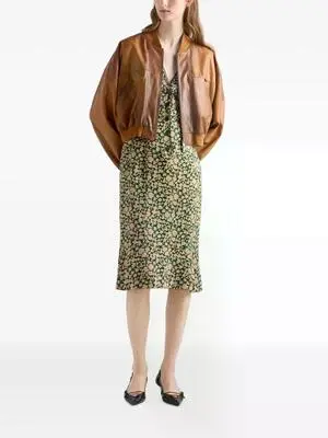 Prada Cropped Nappa Leather Jacket With Ribbed Trim - Brown