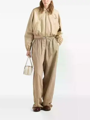 Prada Cotton And Linen Pants With Logo Detail