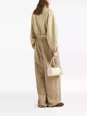 Prada Cotton And Linen Pants With Logo Detail