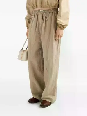 Prada Cotton And Linen Pants With Logo Detail