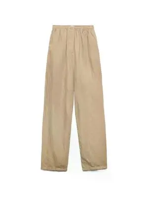 Prada Cotton And Linen Pants With Logo Detail - Grey